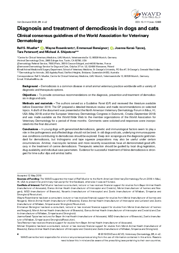 (PDF) Diagnosis and treatment of demodicosis in dogs and cats