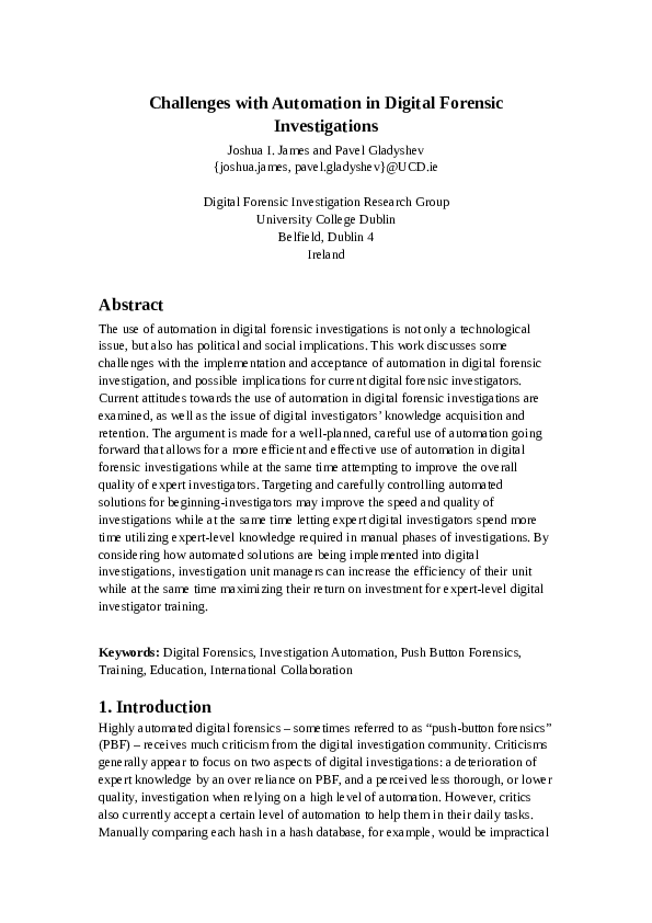 (PDF) Challenges with Automation in Digital Forensic Investigations ...