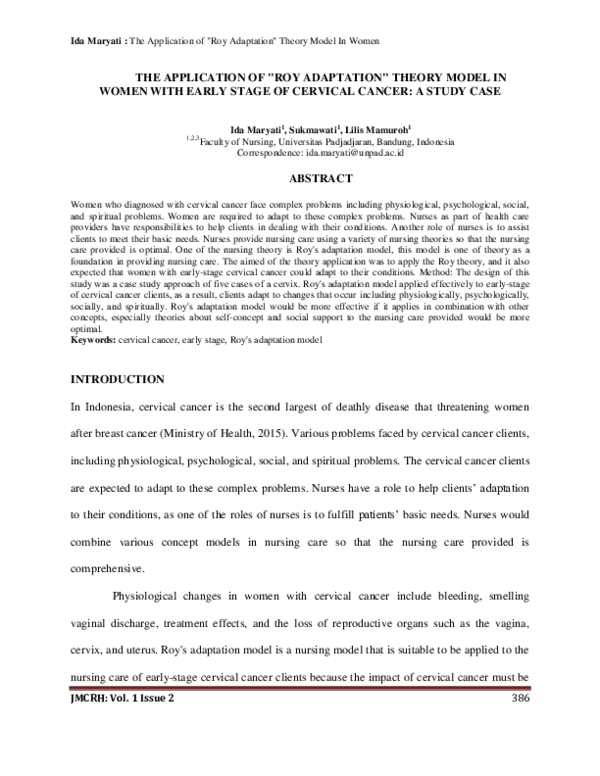 (PDF) The Application of "Roy Adaptation" Theory Model in Women with ...