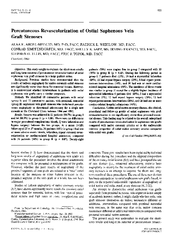 (PDF) Percutaneous revascularization of ostial saphenous vein graft ...