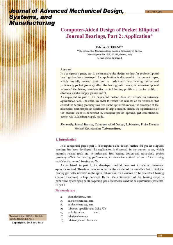 (PDF) Computer-Aided Design of Pocket Elliptical Journal Bearings, Part 2: Application