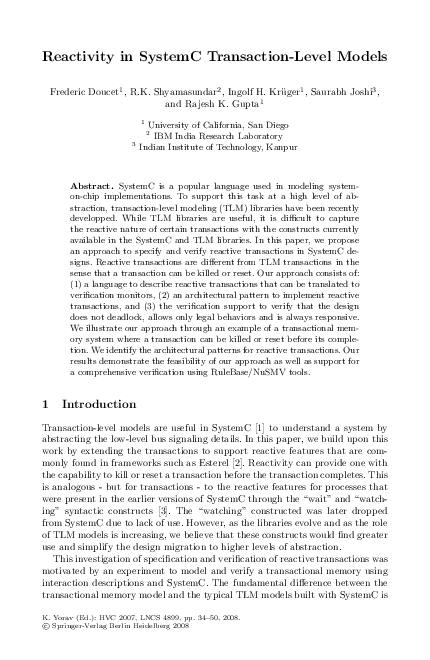 Pdf Reactivity In Systemc Transaction Level Models Shyamasundar R K