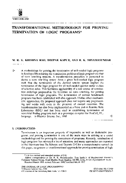 (PDF) Transformational methodology for proving termination of logic programs