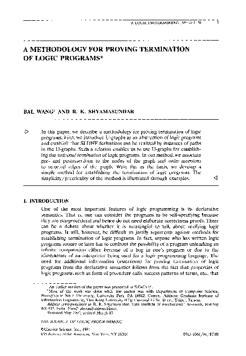 (PDF) A methodology for proving termination of logic programs