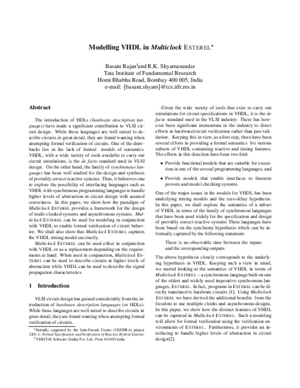 (PDF) Modelling VHDL in multiclock ESTEREL
