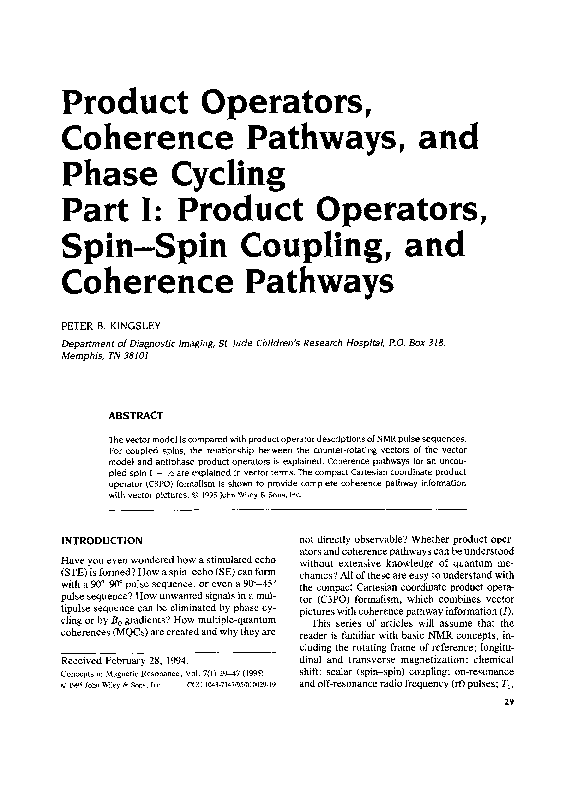 (PDF) Product operators, coherence pathways, and phase cycling. Part ...