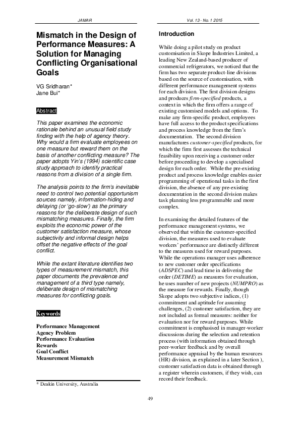 (PDF) Mismatch in the Design of Performance Measures: A Solution for ...