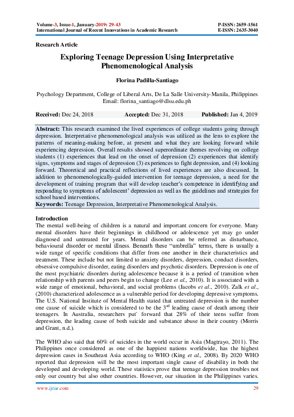 (PDF) Exploring Teenage Depression Using Interpretative ...