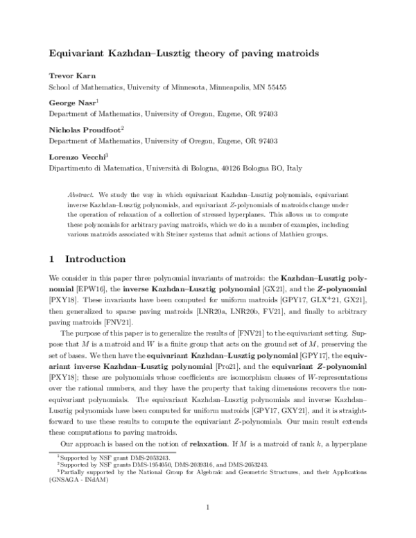 (PDF) Equivariant Kazhdan-Lusztig theory of paving matroids