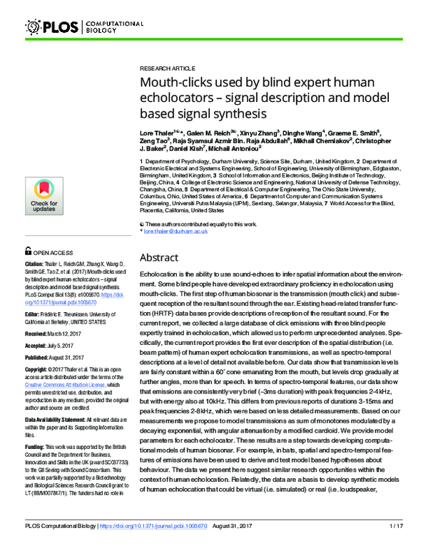 (PDF) Mouth-clicks used by blind expert human echolocators – signal ...