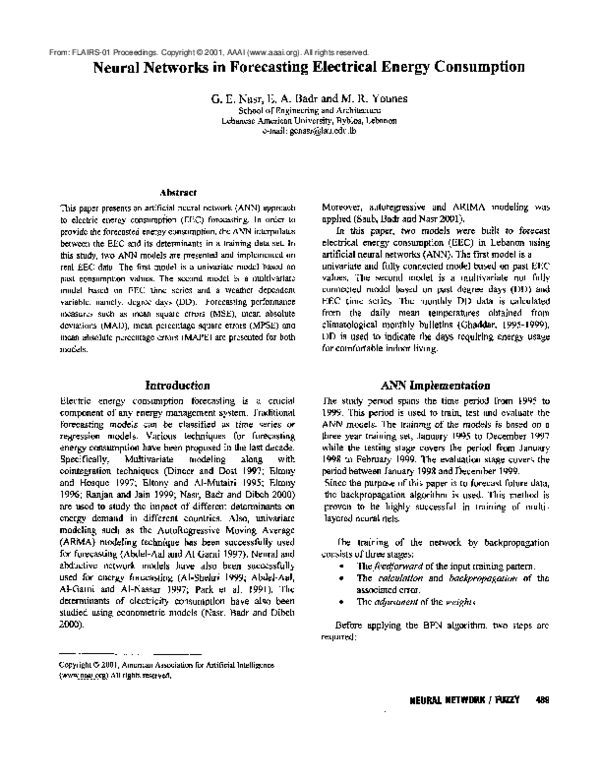 (PDF) Neural networks in forecasting electrical energy consumption: univariate and multivariate ...