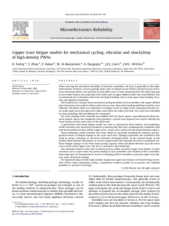(PDF) Copper trace fatigue models for mechanical cycling, vibration and ...