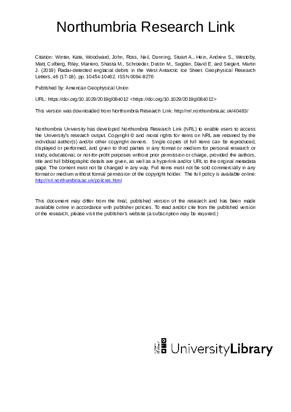 (PDF) Radar‐detected englacial debris in the West Antarctic Ice Sheet