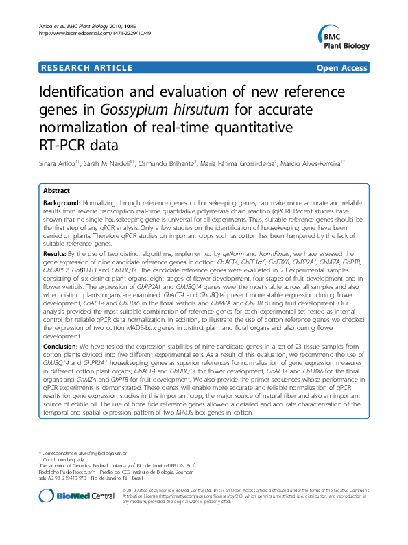 (PDF) Identification and evaluation of new reference genes in Gossypium hirsutum for accurate ...