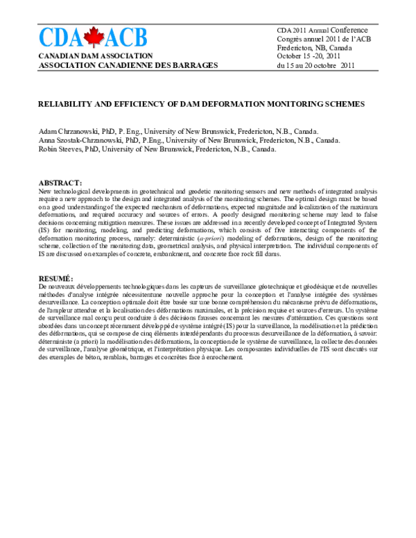 (PDF) Reliability and Efficiency of Dam Deformation Monitoring Schemes