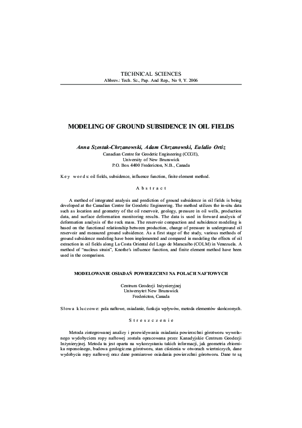 (PDF) Modeling of ground subsidence in oil fields