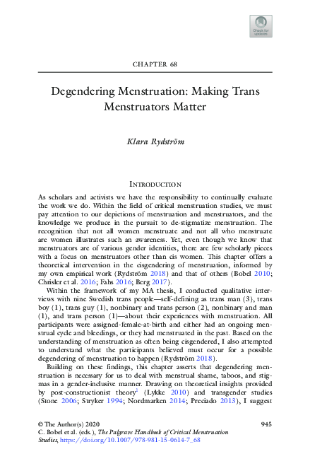 (PDF) Degendering Menstruation: Making Trans Menstruators Matter