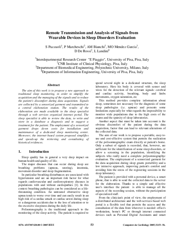 (PDF) Remote Transmission and Analysis of Signals from Wearable