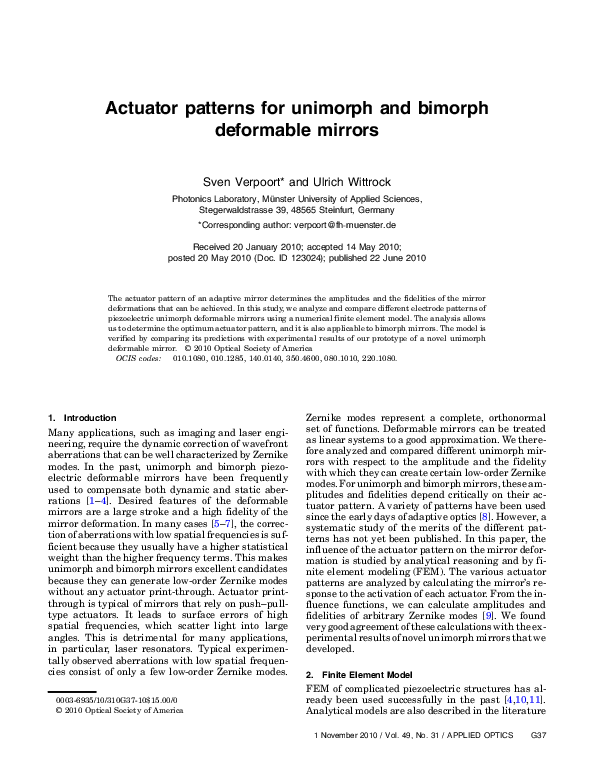 (PDF) Actuator patterns for unimorph and bimorph deformable mirrors