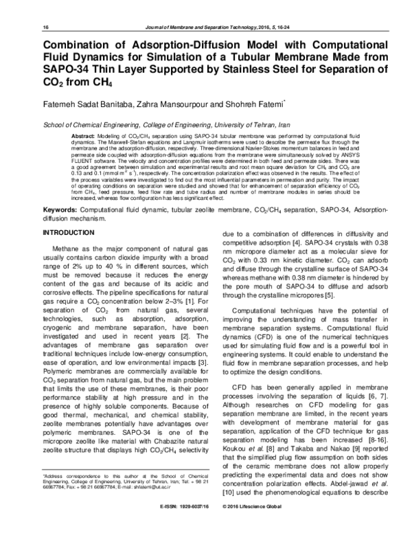 (PDF) Combination of Adsorption-Diffusion Model with Computational Fluid Dynamics for Simulation ...