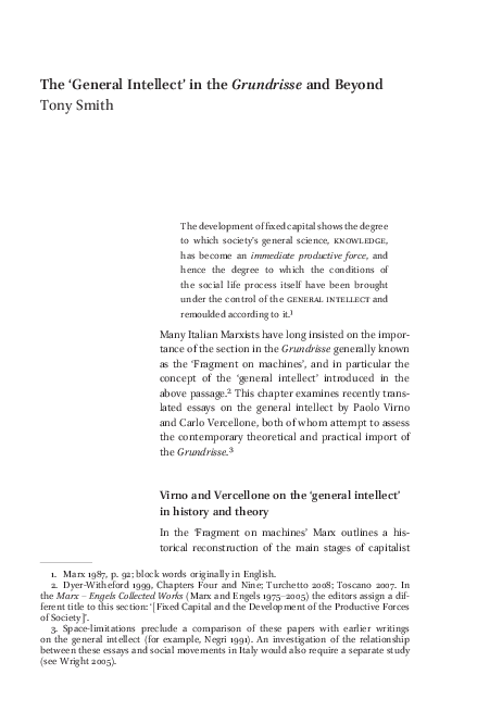 (PDF) The ‘General Intellect’ in the Grundrisse and Beyond