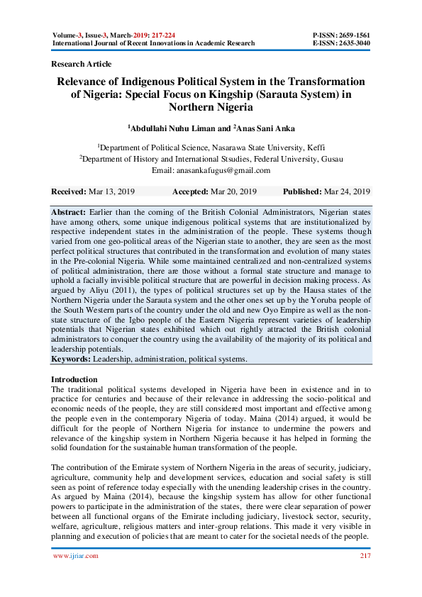 (PDF) Relevance of Indigenous Political System in the Transformation of ...