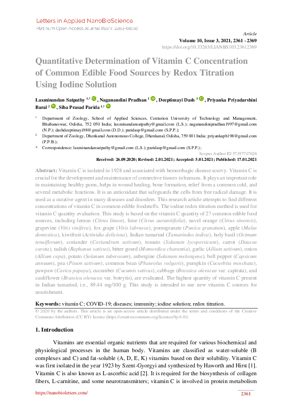 (PDF) Quantitative Determination of Vitamin C Concentration of Common ...