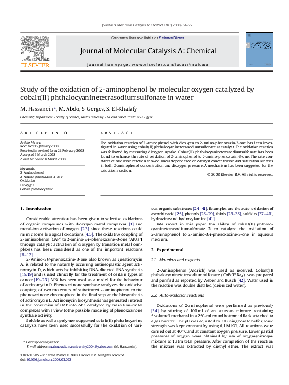 (PDF) Study of the oxidation of 2-aminophenol by molecular oxygen ...