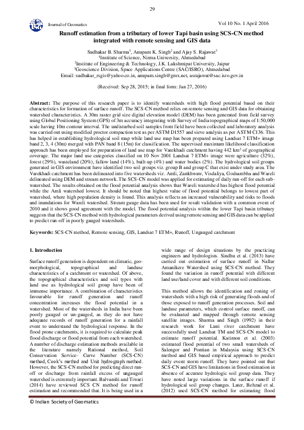 (PDF) Runoff estimation from a tributary of lower Tapi basin using SCS-CN method integrated with ...