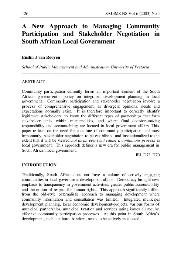 (PDF) A New Approach to Managing Community Participation and ...