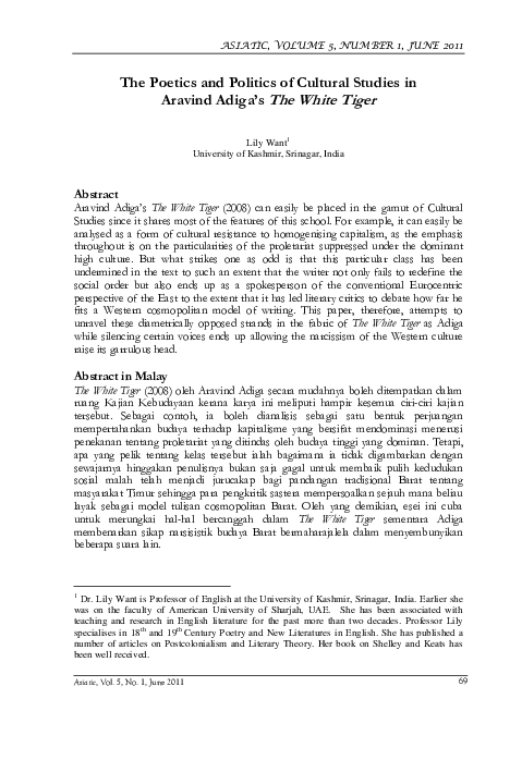 (PDF) The Poetics and Politics of Cultural Studies in Aravind Adiga’s ...