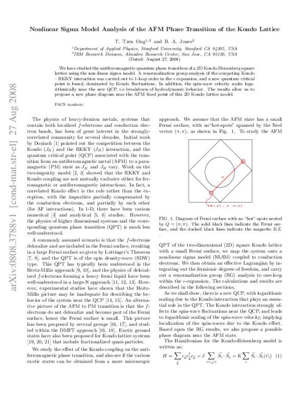 (PDF) Nonlinear Sigma Model Analysis of the AFM Phase Transition of the Kondo Lattice