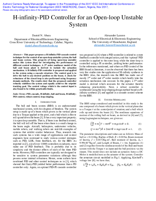 (PDF) H-infinity-PID controller for an open-loop unstable system