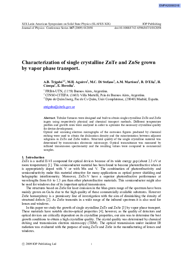 (PDF) Characterization of single crystalline ZnTe and ZnSe grown by ...