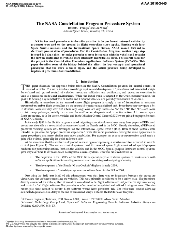 (PDF) The NASA Constellation Procedure System