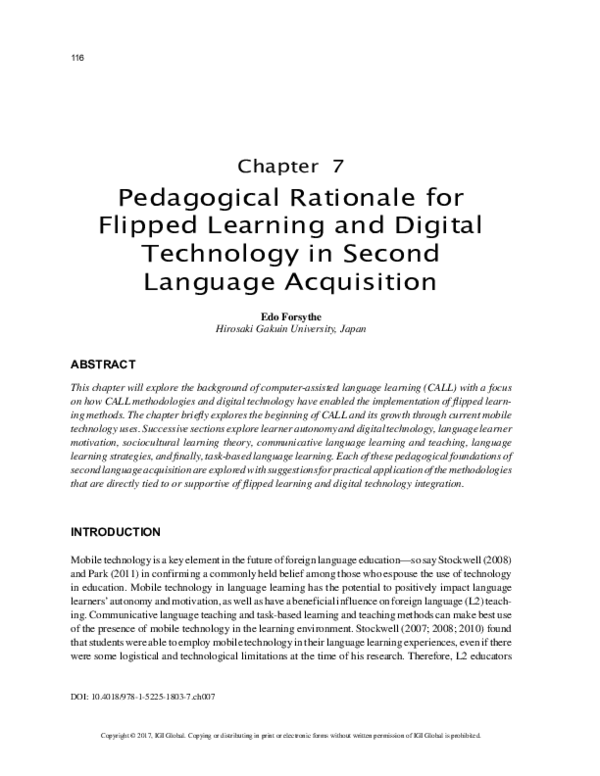 (PDF) Pedagogical Rationale for Flipped Learning and Digital Technology ...