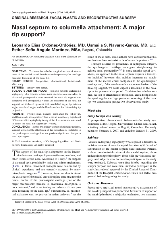 (PDF) Nasal septum to columella attachment: A major tip support?