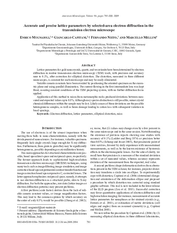 Pdf Accurate And Precise Lattice Parameters By Selected Area Electron