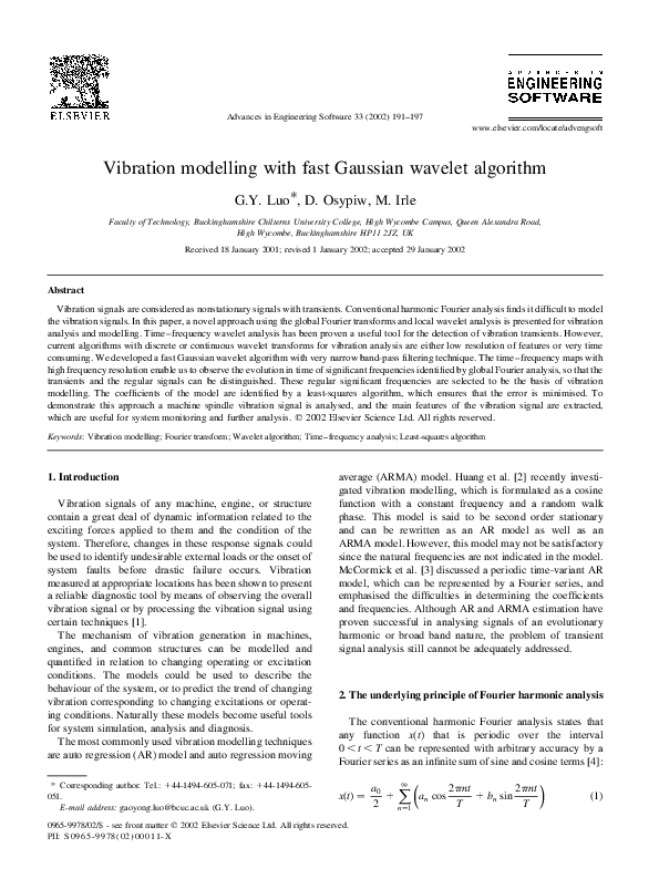 (PDF) Fast Gaussian Wavelet for Vibration Modelling
