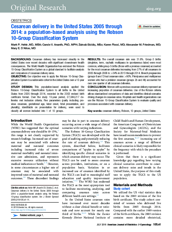 (PDF) Cesarean delivery in the United States 2005 through 2014: a ...