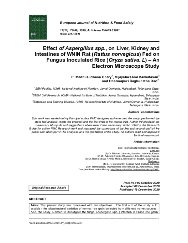 (PDF) Effect of Aspergillus spp., on Liver, Kidney and Intestines of ...