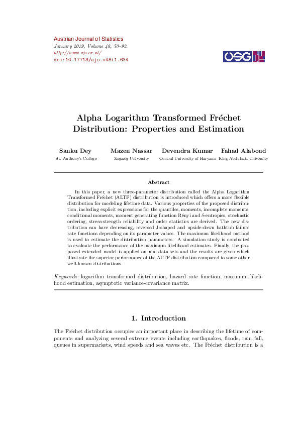 (PDF) Alpha Logarithm Transformed Fréchet Distribution : Properties and ...