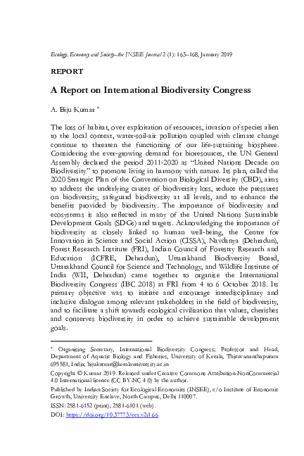(PDF) A Report on International Biodiversity Congress