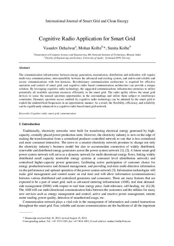 (PDF) Cognitive Radio Application for Smart Grid