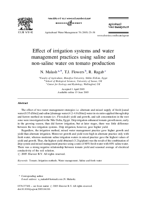(PDF) Effect of irrigation systems and water management practices using saline and non-saline ...