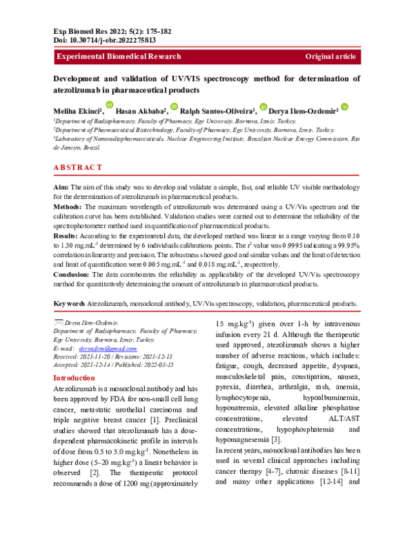 (PDF) Development and validation of UV/VIS spectroscopy method for determination of atezolizumab ...