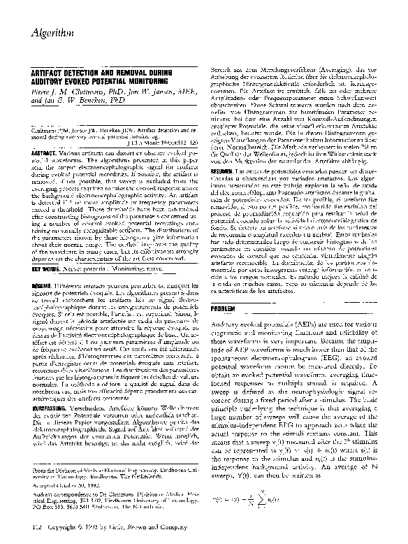 (PDF) Artifact detection and removal during auditory evoked potential monitoring