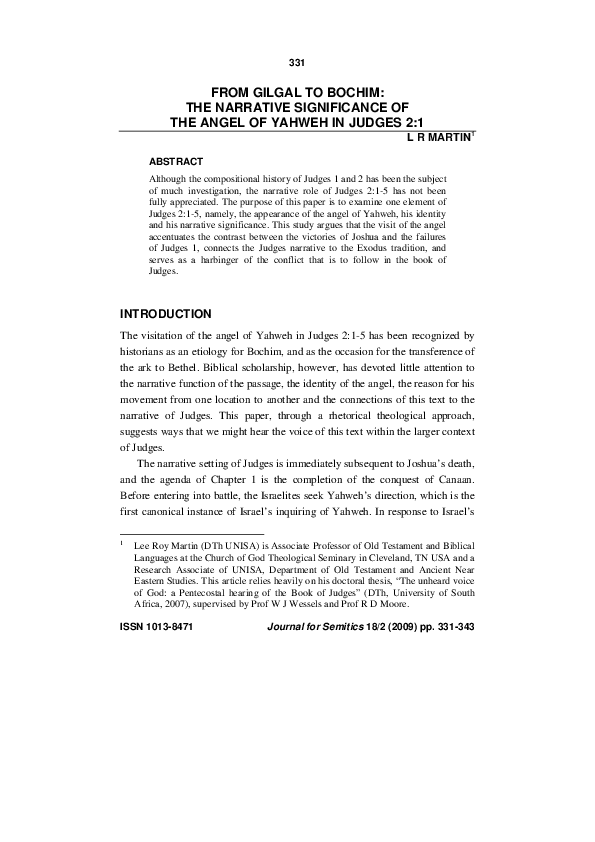 (PDF) From Gilgal to Bochim: the narrative significance of the Angel of ...