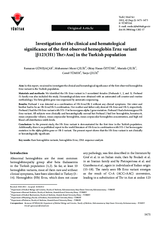 (PDF) Key words: Rare hemoglobin variants, hemoglobin Ernz, DNA ...