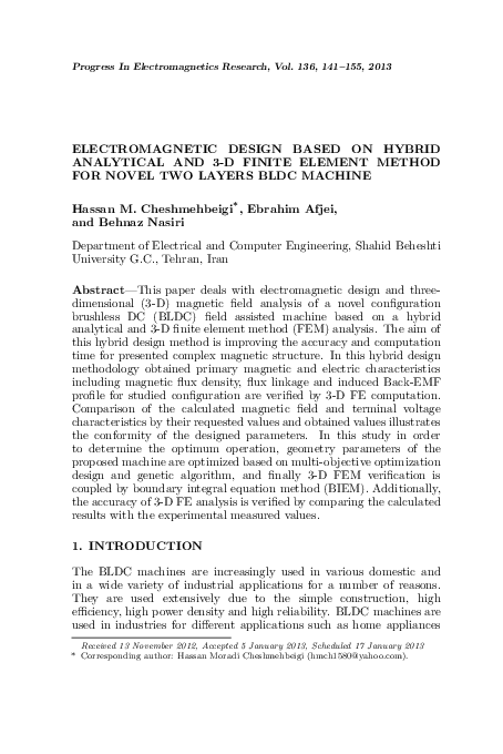 (PDF) Electromagnetic Design Based on Hybrid Analytical and 3-D Finite Element Method for Novel ...